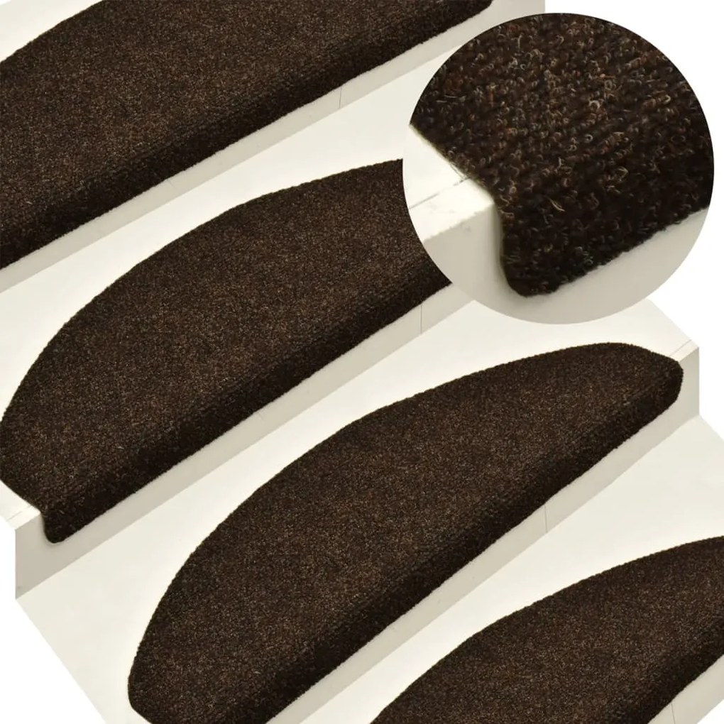 Schodové rohože samolepicí 15 ks 56 x 17 x 3 cm hnědé půlkulaté