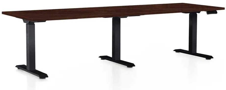 Výškově nastavitelný stůl OfficeTech Long, 240 x 80 cm, černá podnož, wenge