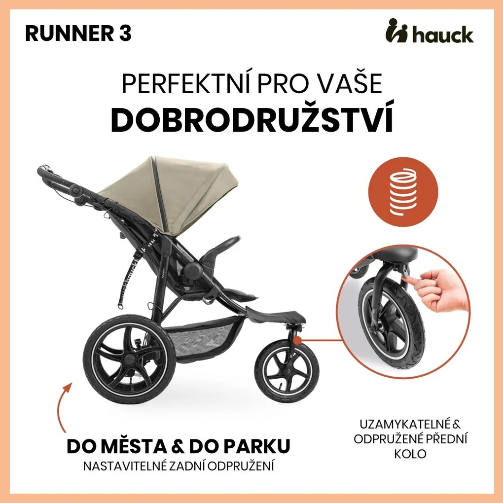 Hauck Sporťák Runner 3 s ruční brzdou Olive