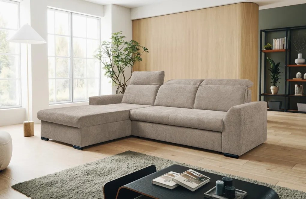 Rohová sedačka Arya, béžová cappuccino strukturovaná tkanina, levý roh