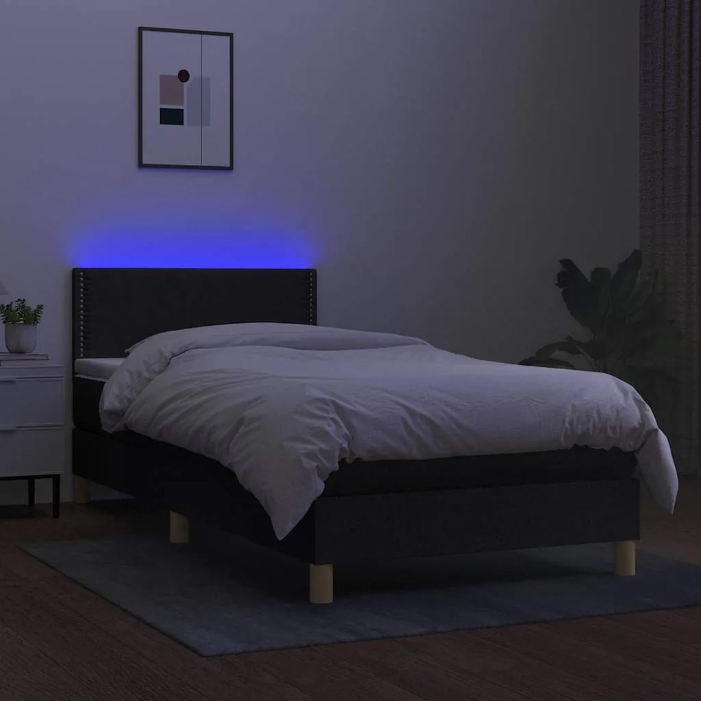 Box spring postel s matrací a LED černá 90x190 cm textil 3133599