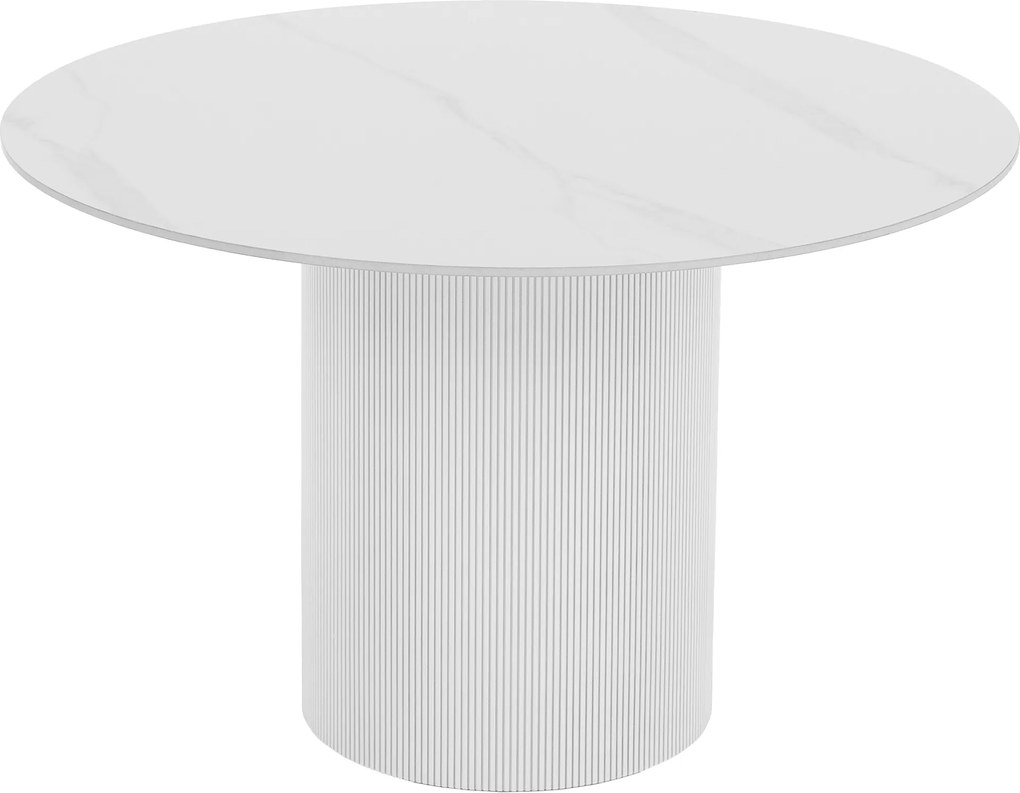 Jídelní stůl, bílý mramor/MDF, průměr 120 cm, MAHIR TYP 1