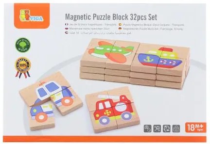 Viga Dřevěné magnetické puzzle - dopravní prostředky