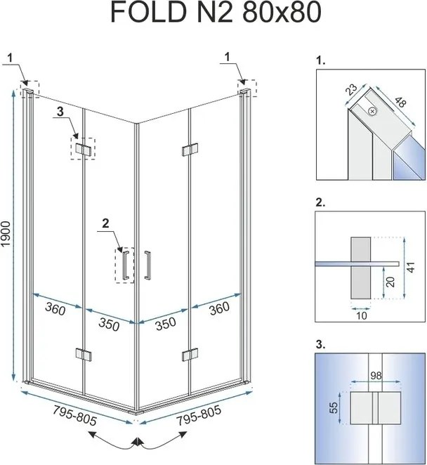 Rea - FOLD N2 skládací sprchový kout 70 x 70 cm, čiré sklo, REA-K1950