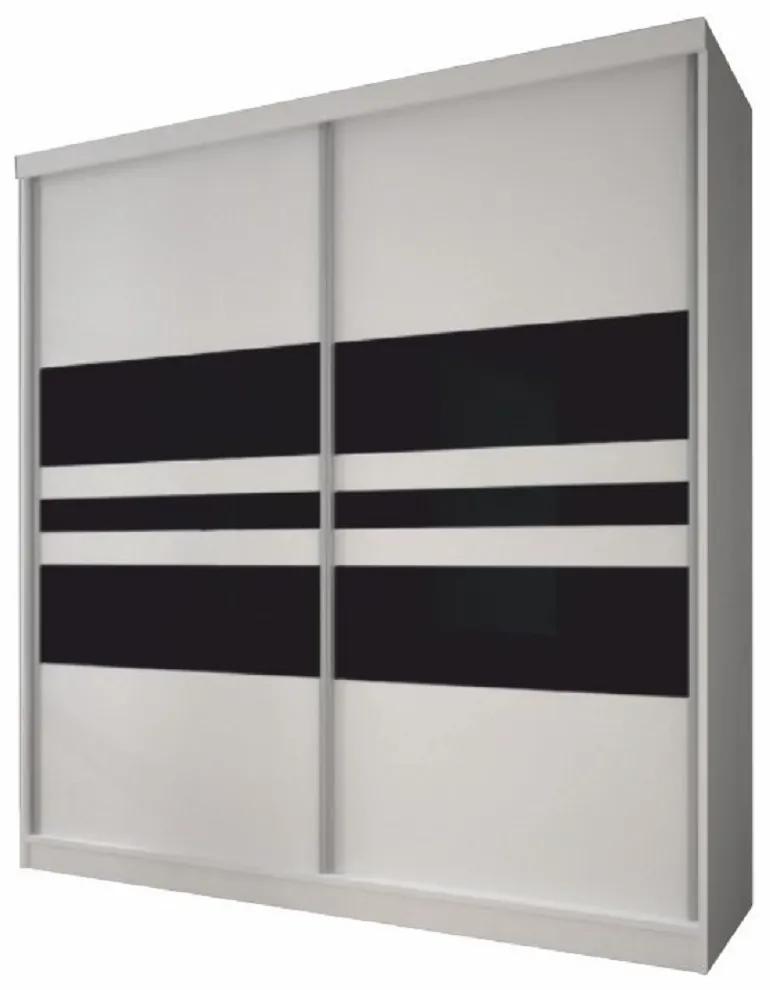 Tempo Kondela, s.r.o. Dvoudveřová skříň s posuvnými dveřmi MULTI 11, 233x218, bílá/bílá/zrcadlo/černé sklo