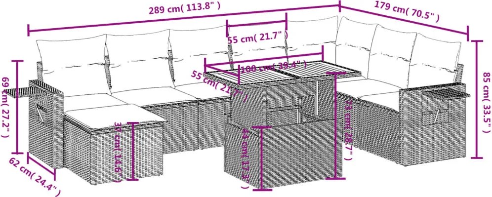 9dílná zahradní sedací souprava s poduškami černá polyratan 3271889