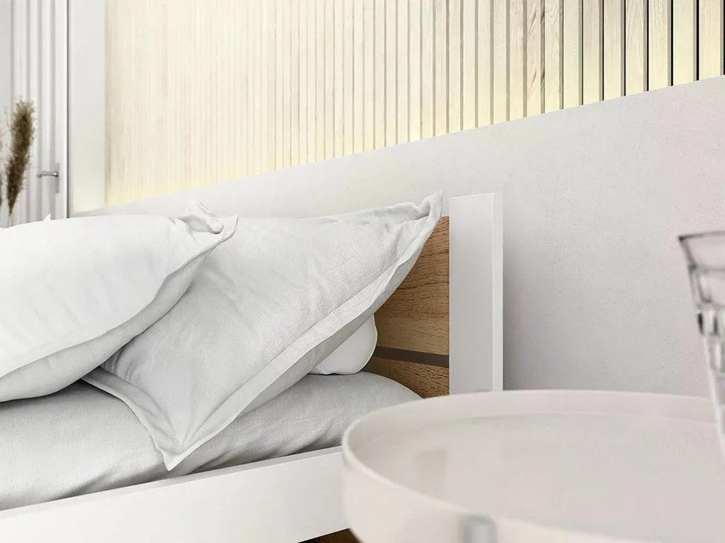Postel IKAROS DOUBLE 80 x 200 cm, bílá/dub artisan Matrace: Bez matrace, Rošt: S lamelovým roštem