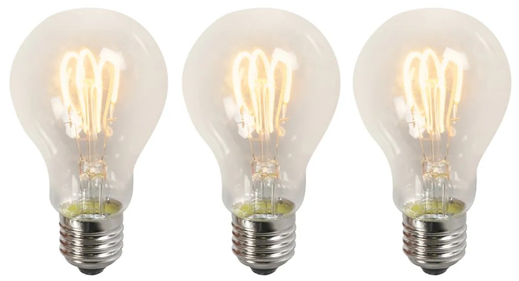 Sada 3 LED žárovek E27 se spirálovým vláknem A60 čirá 3W 210lm 2200K