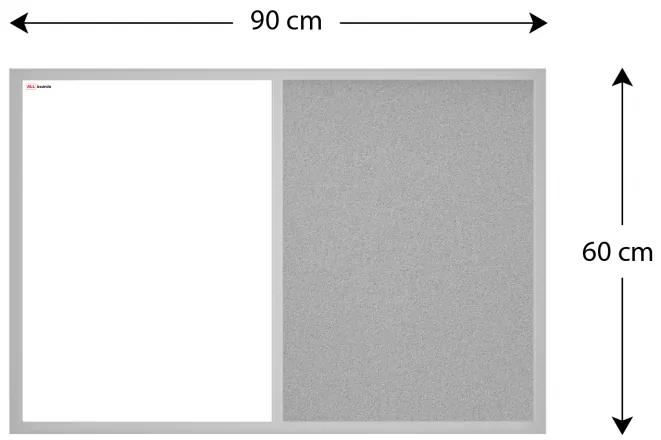 Tabule COMBI -šedý korek a magnetická bílá 90x60 cm s šedým lakovaným dřevěným rámem,TMK96GREY