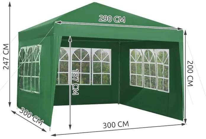 Malatec Zahradní párty stan 3 x 3 m + 3 boční stěny, zelený, 5506
