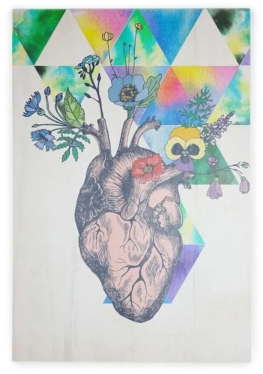 Nástěnná cedule z borovicového dřeva Really Nice Things Hipster Heart, 40 x 60 cm