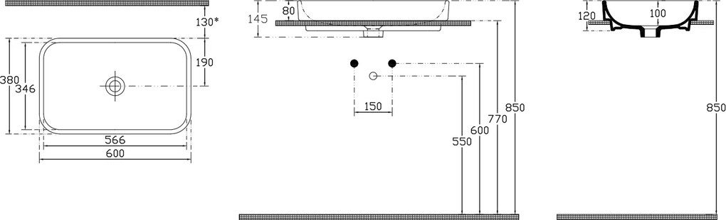 Isvea, SOTT AQUA Keramické umyvadlo 60x38cm, bílá, 10SQ50060
