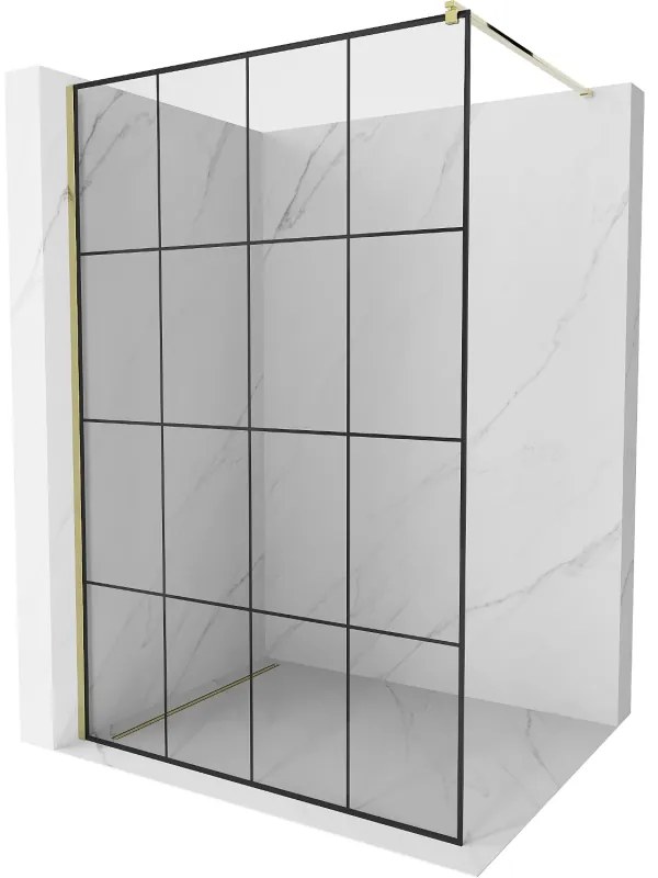 Mexen Kioto sprchová stěna Walk-in 140 x 200 cm, černá mřížka 8 mm, zlatá - 800-140-101-50-77