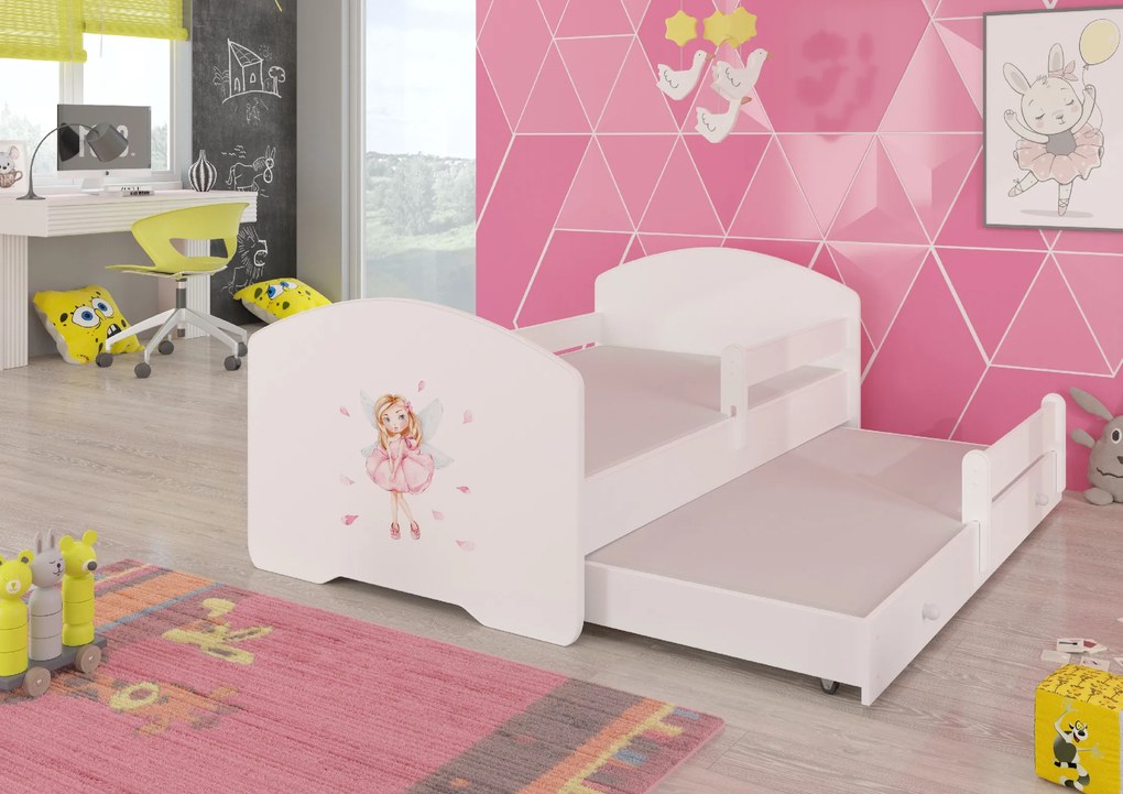 ADRK Furniture Postel dvojitá s bariérou a matracemi PEPE II GIRL WITH WINGS 160x80 CH-Pep-II-Bar-Gir-Wing-n-E1866