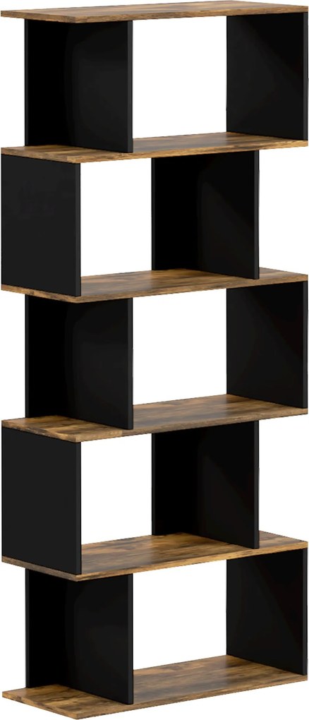 HOMCOM 5-podlažní knihovna, moderní dřevěná knihovna s 10 otevřenými přihrádkami pro domov a kancelář, 70x29,5x163cm, rustikální hnědá | Aosom