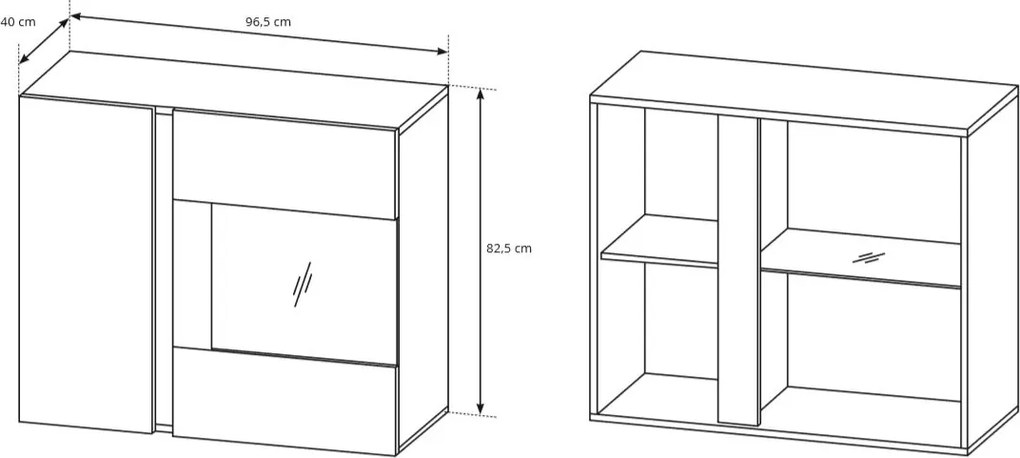 ARCO | závěsná vitrína 96 | 96,5 cm | bílá mat/lesk/dub grandson