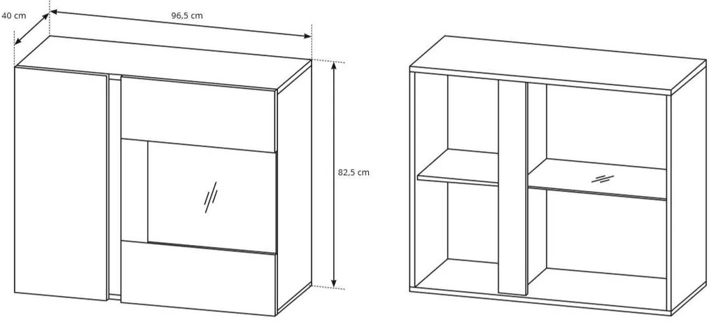 ARCO | závěsná vitrína 96 | 96,5 cm | PUSH OPEN | bílá mat/lesk/dub grandson