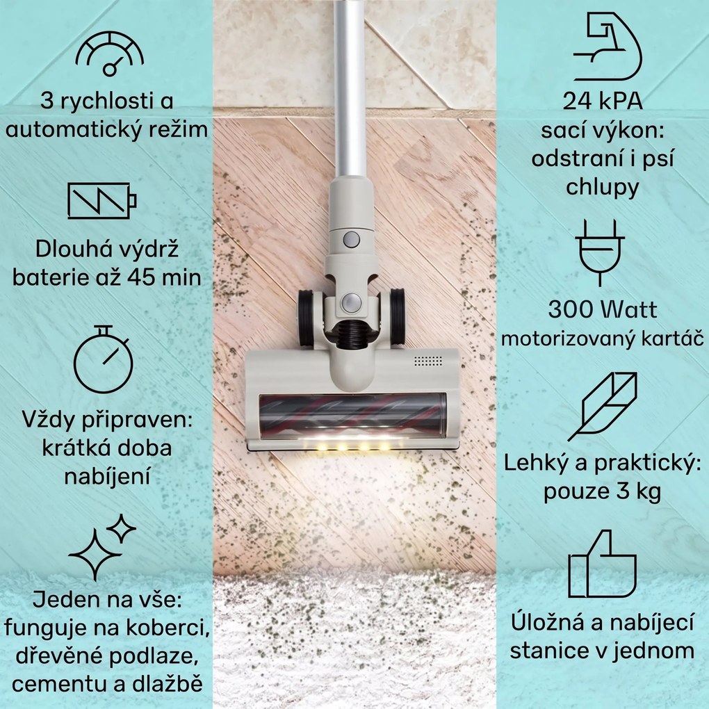 Klarstein LARMA bezsáčkový bezdrátový vysavač, baterie, 45 min výdrž, max. LED