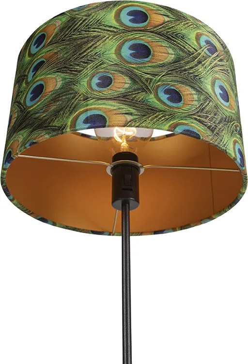 Stojací lampa černá s sametovým stínítkem Peacock se zlatem 35 cm - Parte