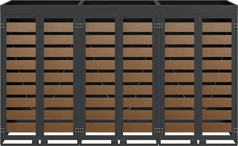 vidaXL Úložný box na 3 popelnice Antracit 340 x 77,5 x 115,5 cm Ocel [3394774]