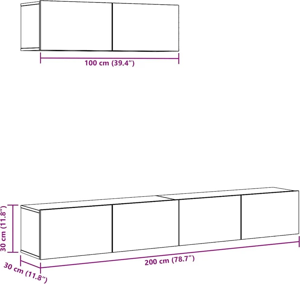 Sada 3 kusů nástěnné TV skříňka dub artisan kompozitní dřevo 3329206
