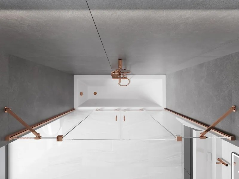 Mexen Velar Duo, 2-křídlová posuvná vanová zástěna 200 x 150 cm, 8mm čiré sklo, růžové zlato profil, 896-200-000-02-60