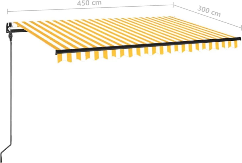 Ručně zatahovací markýza s LED světlem 450 x 300 cm žlutobílá 3069123