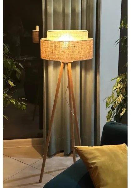 Duolla - Stojací lampa YUTE BOHO 1xE27/15W/230V pr. 45 cm hnědá/krémová