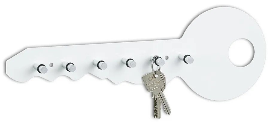 Držák na klíče v bílé barvě, 6 háčků, 35x12x4 cm, hliník, ZELLER