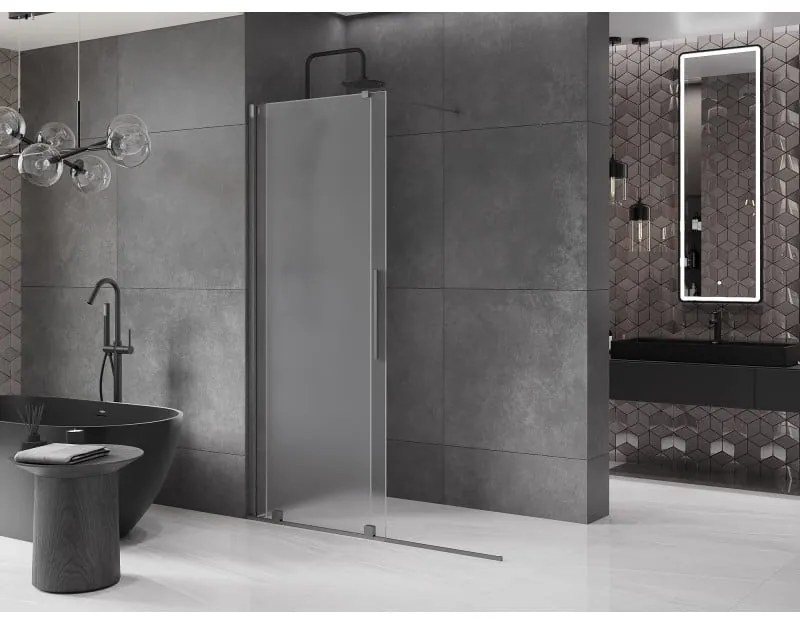 Mexen Velar, sprchová zástěna s posuvnými dveřmi Walk-in 130 x 200 cm, 8mm sklo námraza, grafit broušený, 871-130-000-33-66