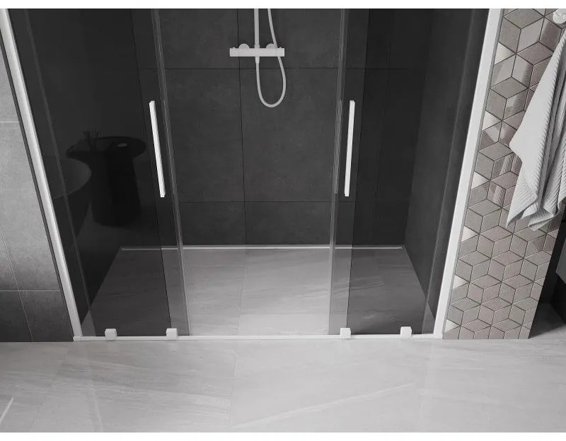 Mexen Velar Duo, posuvné sprchové dveře do otvoru 180 cm, 8mm šedé sklo, bílá matná, 871-180-000-42-20
