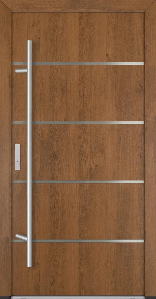 FM Turen - Feldmann & Mayer Vchodové dveře s ocelovým opláštěním FM Turen model DS02 Orientace dveří: Levé, otevírání dovnitř, Dekor: Zlatý dub, Standardní rozměr dveří včetně rámu: 88 cm x 208 cm - vnější rozměr rámu