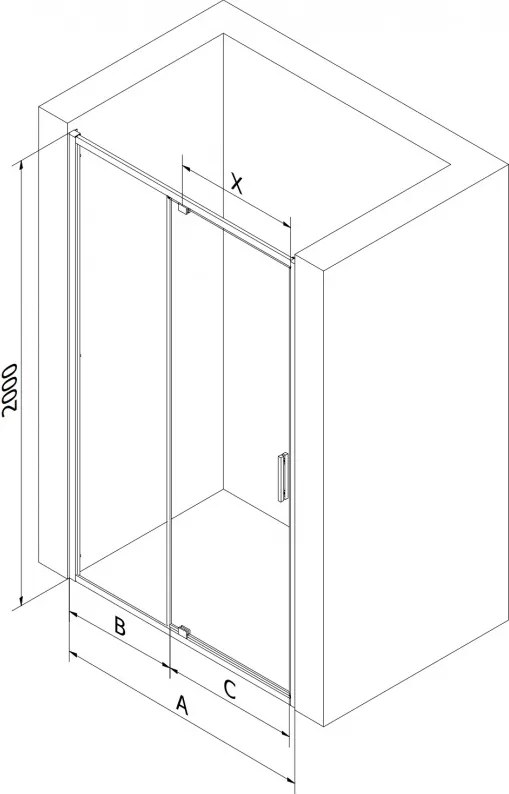 Mexen Exo, 1-křídlé dveře do otvoru 135x200 cm, 6mm čiré sklo, černý profil, 819-135-000-70-00
