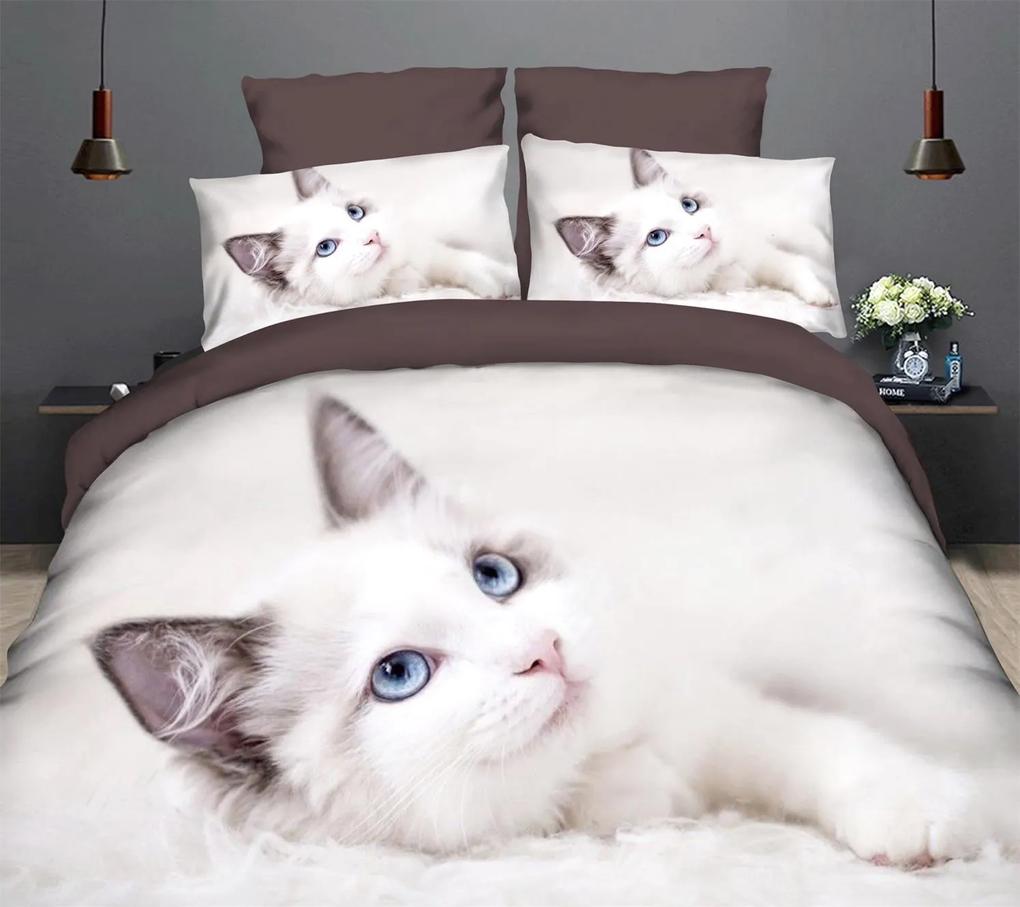 Bavlissimo 7-dílné povlečení kočka 3 D bílá 140x200 na dvě postele | BIANO