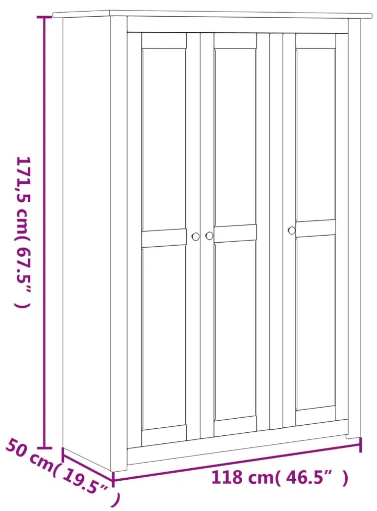Šatní skříň se 3 dveřmi šedá 118x50x171,5 cm borovice Panama - Default Title
