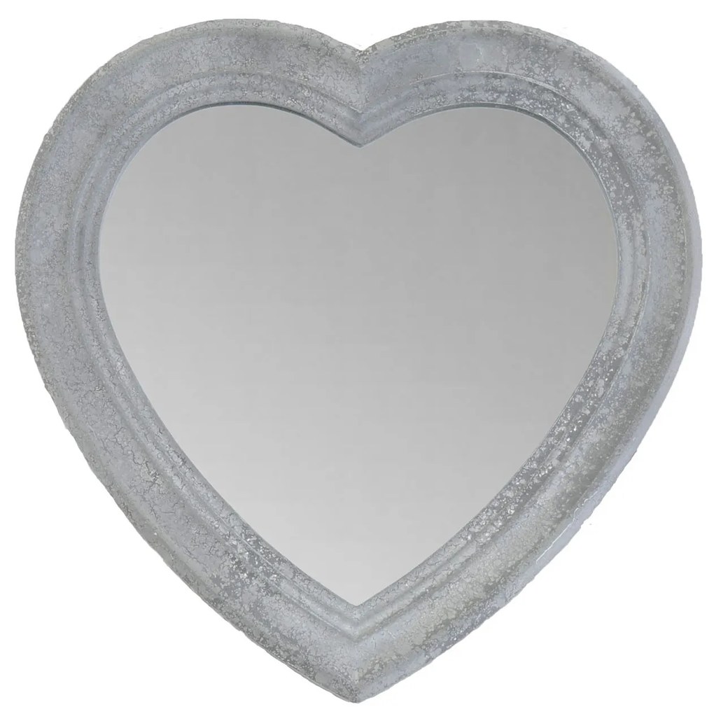 Šedé nástěnné dřevěné zrcadlo srdce - 30*2*30 cm Clayre & Eef