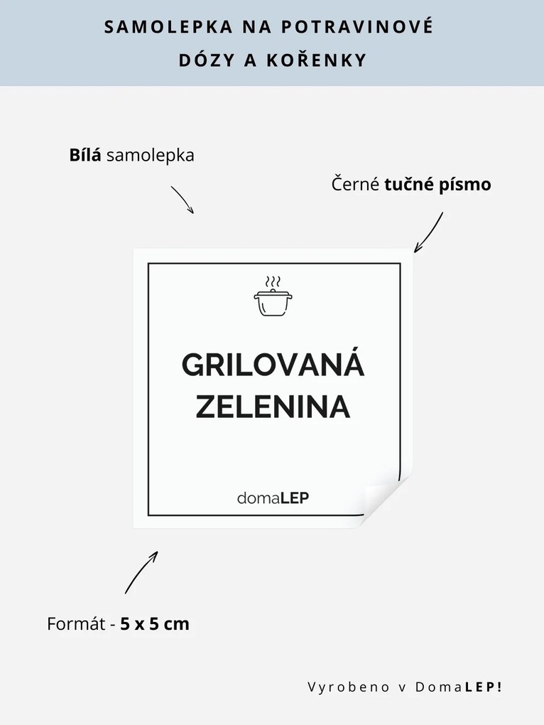 Samolepka na kořenky GRILOVANÁ ZELENINA bílá 5 × 5 cm tučné písmo