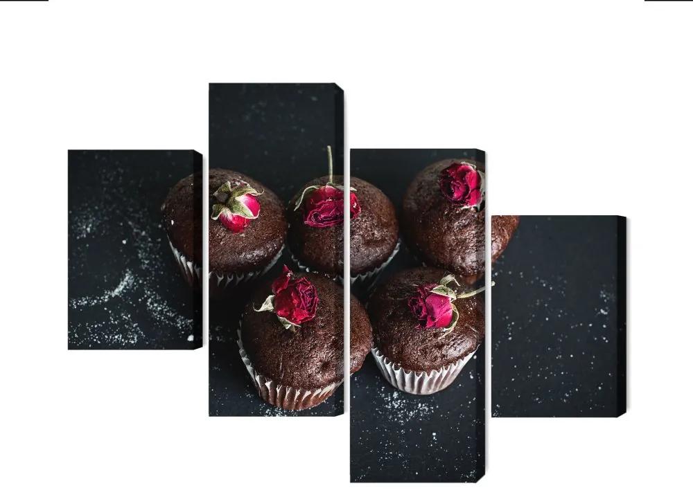Vícedílný obraz Čokoládové Muffiny S Růží Nedostatek Nedostatek Přírodní plátno 120x75