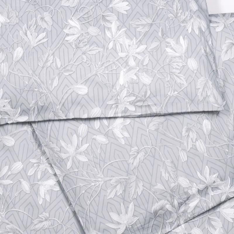 SCANquilt povlečení SATÉN DESIGN deco floral šedobílá 140 x 200/70 x 90 cm