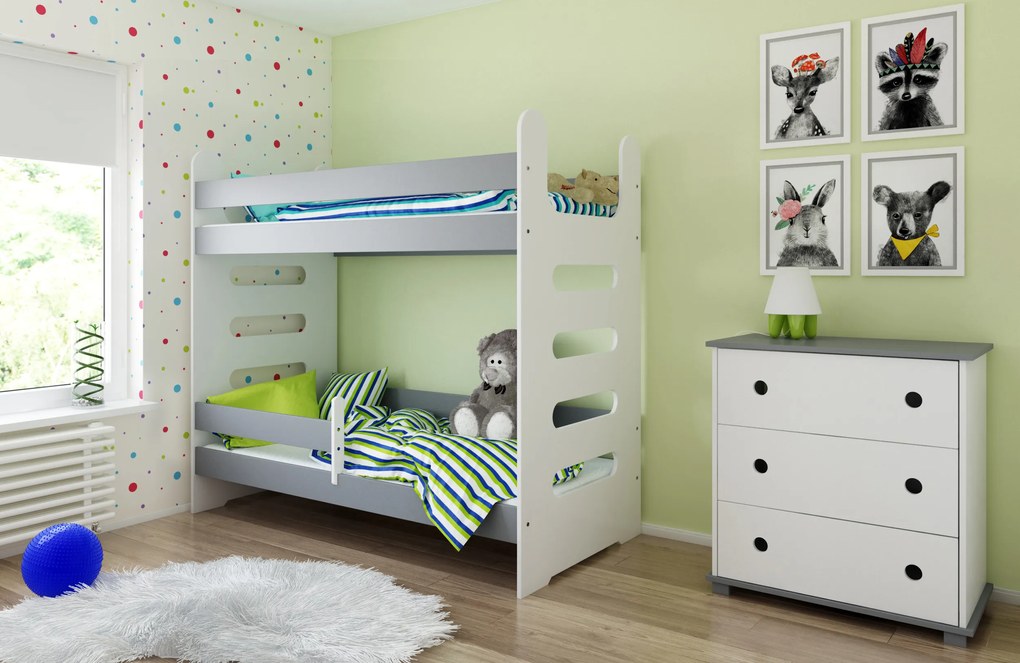 BabyBeds Dětská patrová postel MATI 180x80 Barevné provedení: Šedá, Úložný prostor: Ano, s úložným prostorem