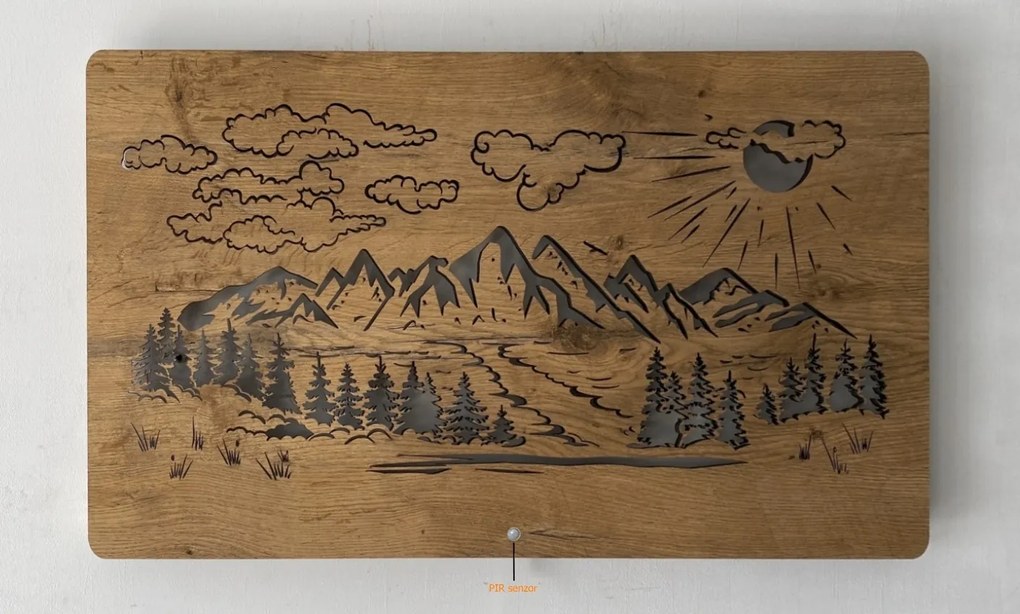 Li-Go "Hory" světelný obraz s baterií a pohybovým čidlem 80x45cm provedení povrchu: jedle