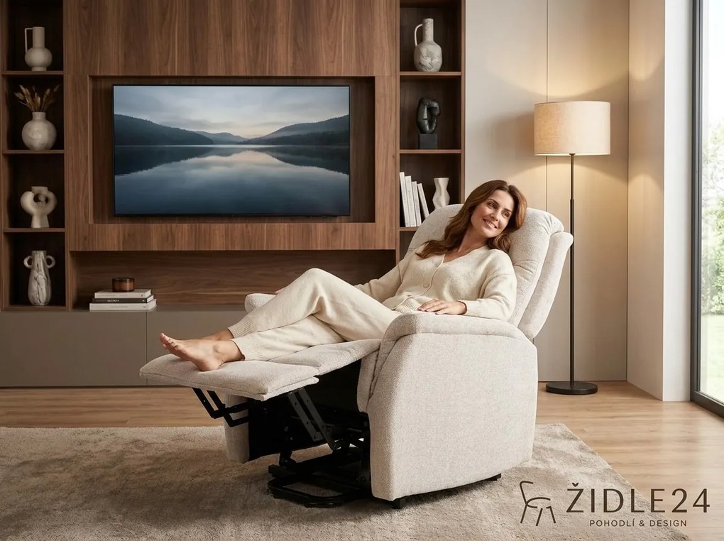 Elektrické polohovací TV křeslo MOVIRO - béžová látka