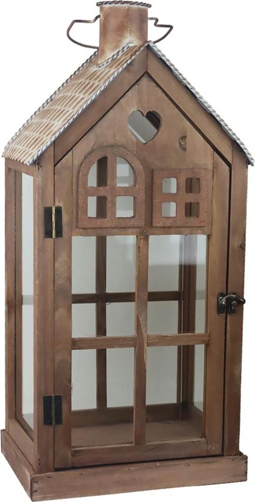 Dřevěná lucerna domeček D7089/B velká 56 cm