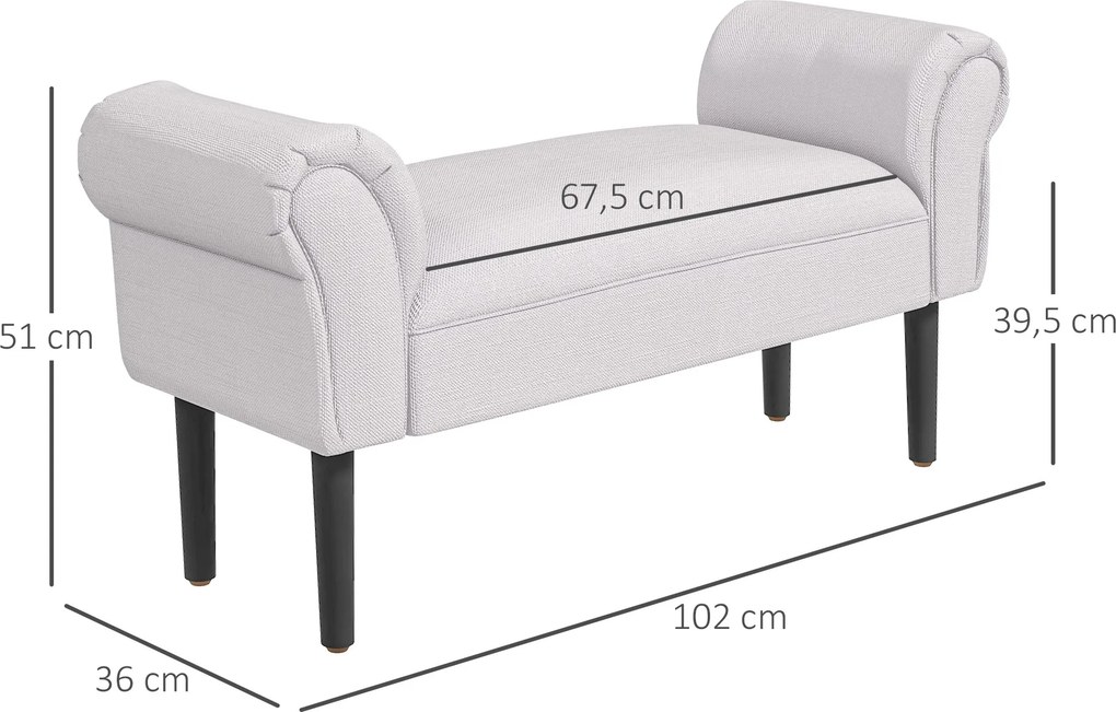 HOMCOM Lavice do ložnice lavice k posteli, čalouněná lavice v šedé barvě, MDF a pěna, 102x31x51cm| Aosom