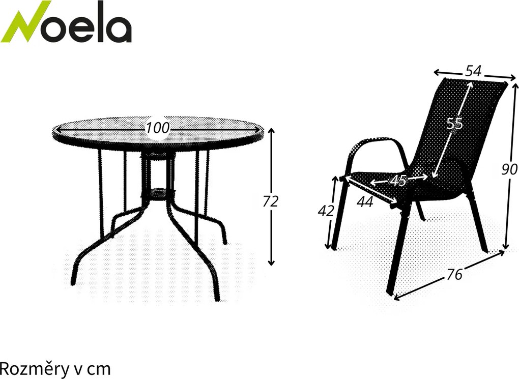 Noela Zahradní jídelní set Capri 100cm + 4x kovová židle Ramada