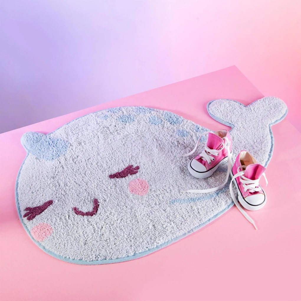 sass & belle Dětský kobereček Alma Narwhal, růžová barva, modrá barva, bílá barva, textil