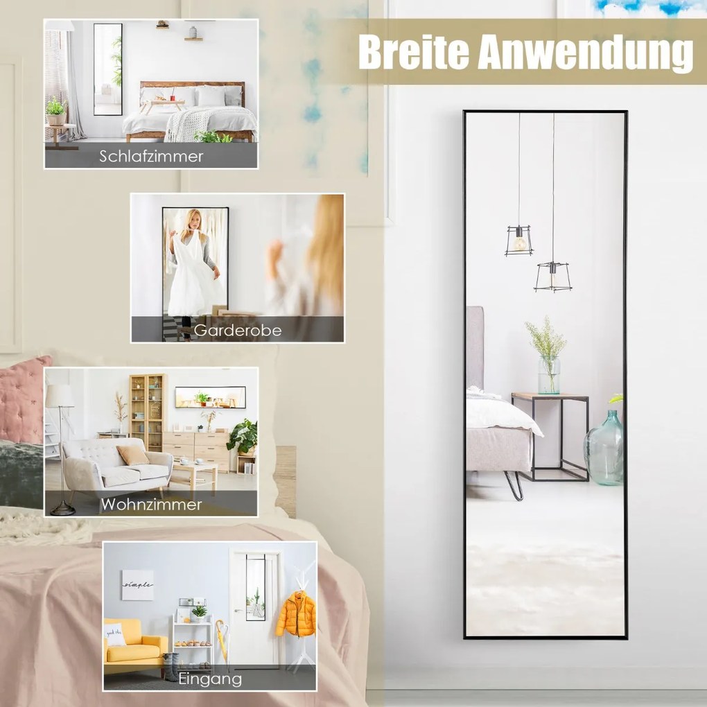 Costway Závěsné zrcadlo celorozměrné zrcadlo s rámem černé – 120 × 37 × 2 cm
