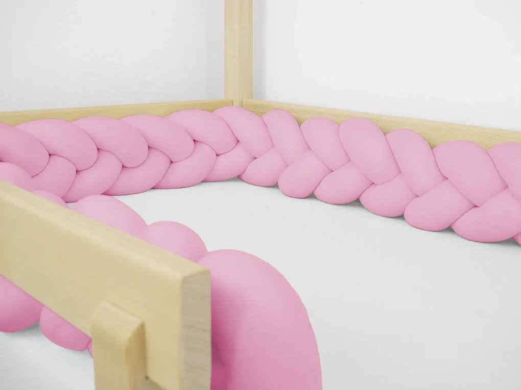 Benlemi Bavlněný mantinel pletený do copu ze 3 pramenů, 200 cm RŮŽOVÝ