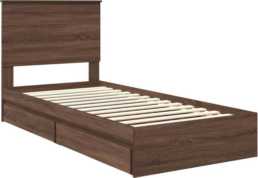 Postel s úložným prostorem se zásuvkou Hnědý dub 75 x 190 cm 3409607