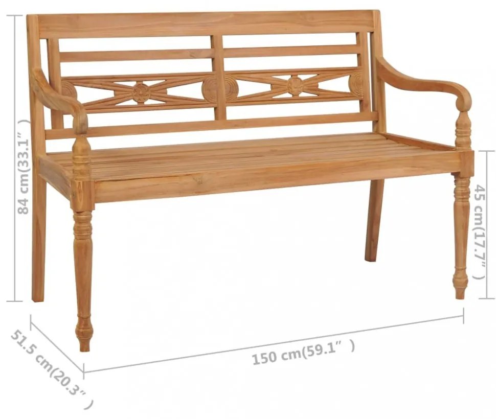 Lavice Batavia s vínovou poduškou 150 cm masivní teak